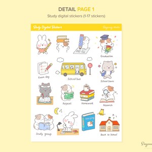 Cute Study Digital Stickers for Goodnotes Planner | Hand Drawn Student ...