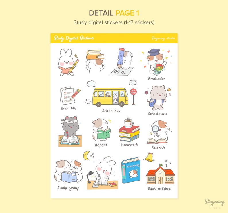 Cute Study Digital Stickers for Goodnotes Planner Hand Drawn - Etsy