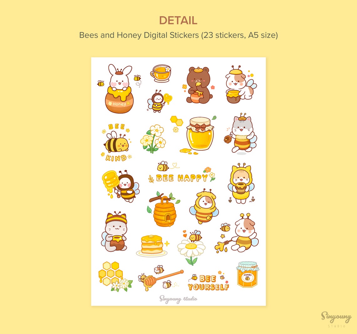 Cute Bees and Honey Stickers for Digital Planner Hand Drawn | Etsy
