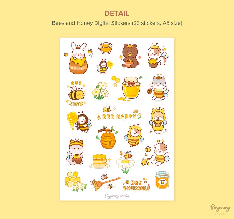Cute Bees and Honey Stickers for Digital Planner | Hand Drawn Honey Pot ...