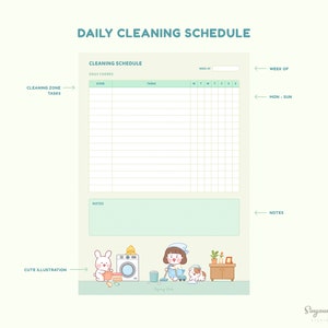 Cute Daily Cleaning Schedule Digital Template | Cleaning Zone Checklist ...