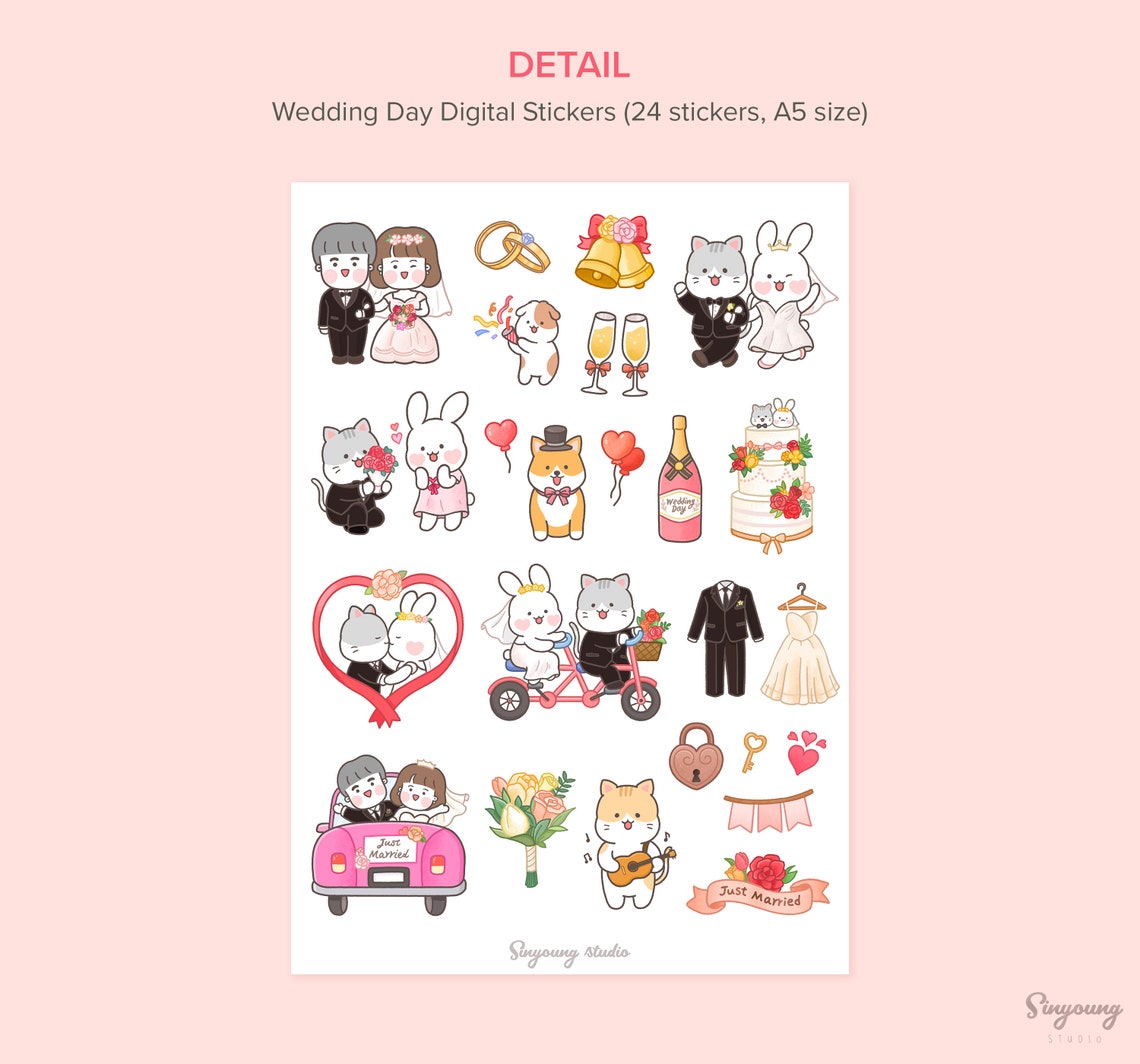 Cute Wedding Day Stickers for Digital Planner | Just Married Sticker ...