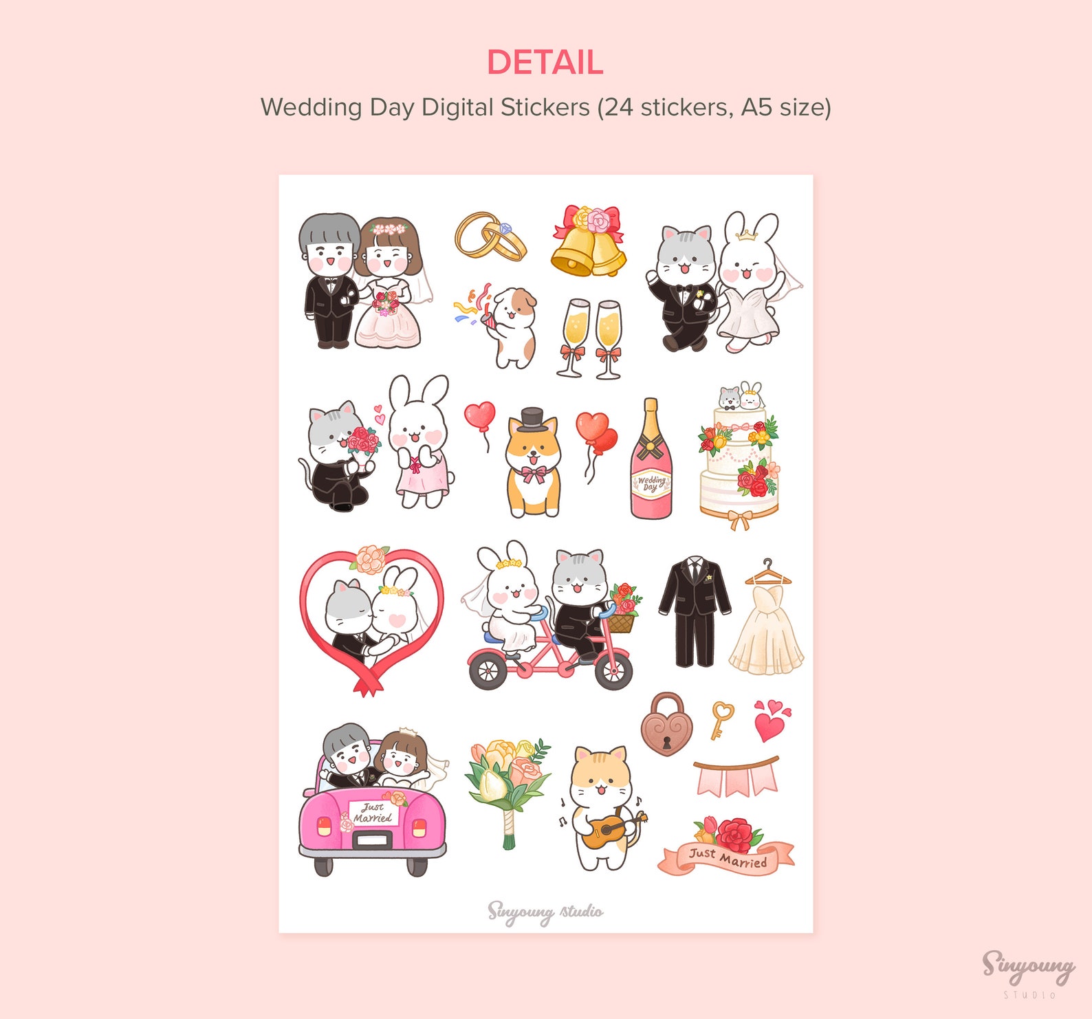 Cute Wedding Day Stickers for Digital Planner Just Married - Etsy