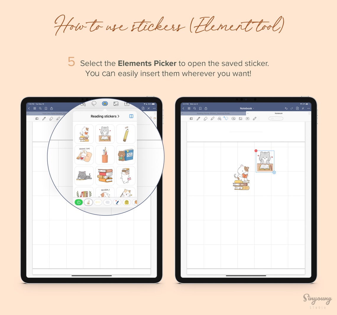 Reading Digital Planner Stickers Bookworm Cat Stickers for | Etsy