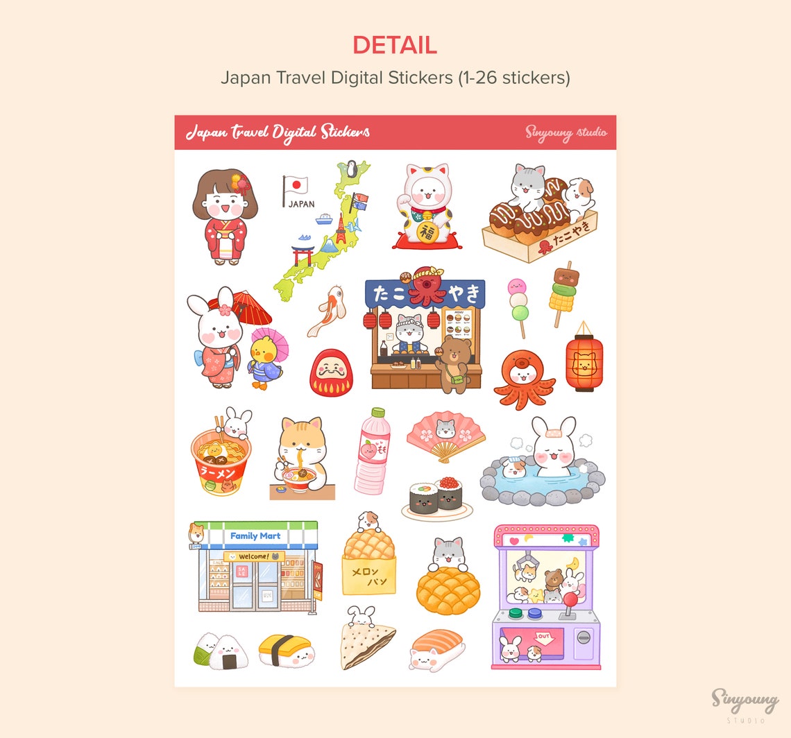 Cute Japan Travel Stickers for Digital Planner | Japan Travel Theme ...