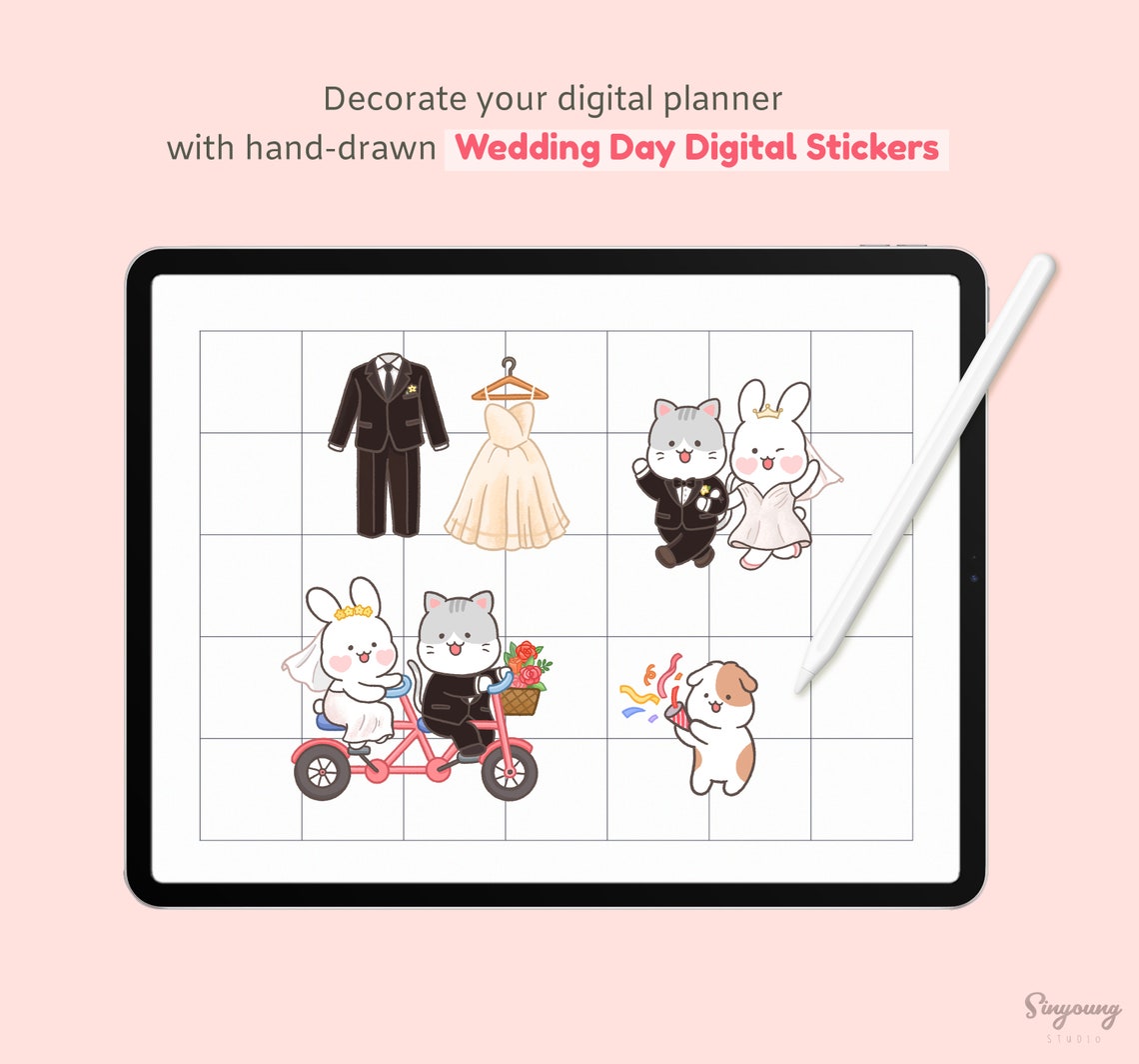 Cute Wedding Day Stickers for Digital Planner Just Married - Etsy