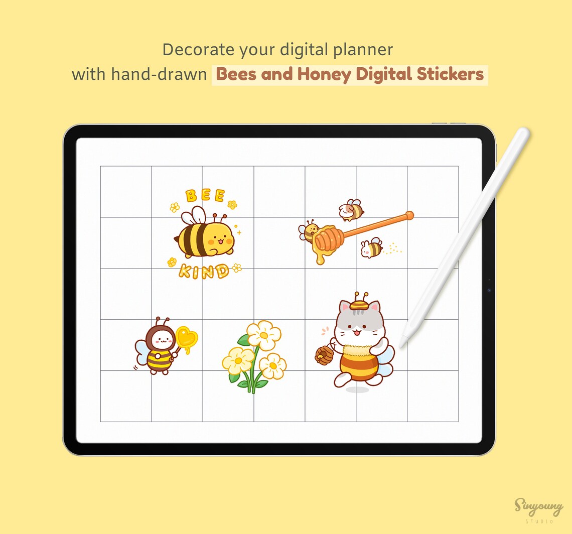 Cute Bees and Honey Stickers for Digital Planner Hand Drawn | Etsy