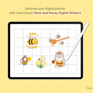 Cute Bees and Honey Stickers for Digital Planner Hand Drawn Honey Pot ...