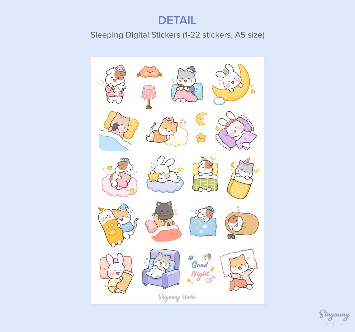 Cute Sleeping Digital Stickers Bedtime Goodnotes Stickers - Etsy