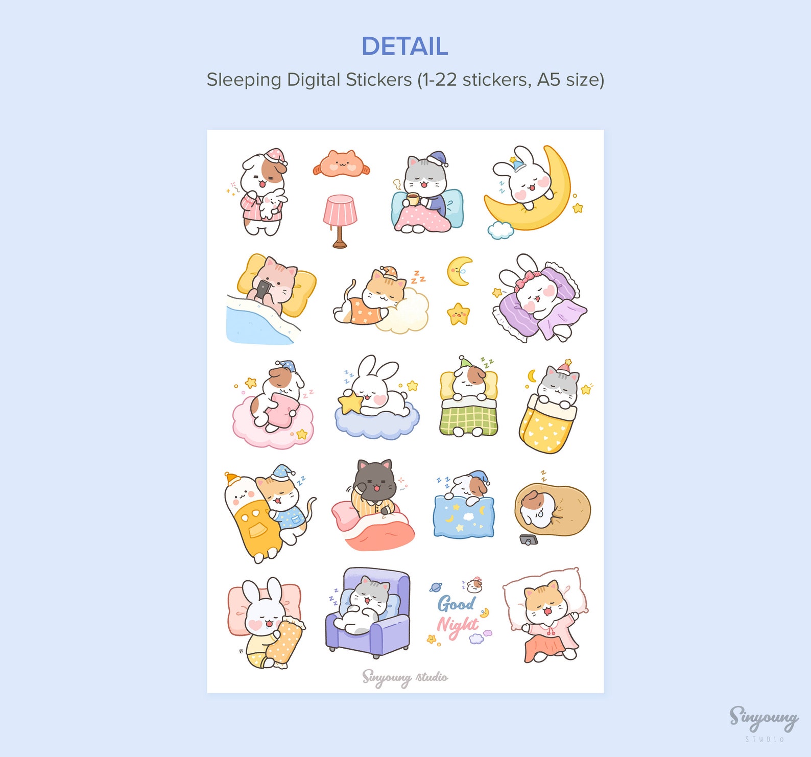Cute Sleeping Digital Stickers Bedtime Goodnotes Stickers - Etsy