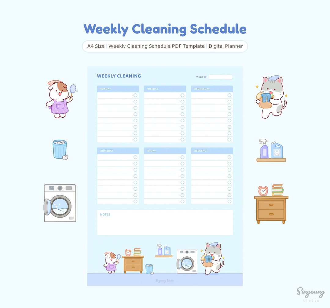 Cute Weekly Cleaning Schedule Template | Cleaning Zone Checklist ...