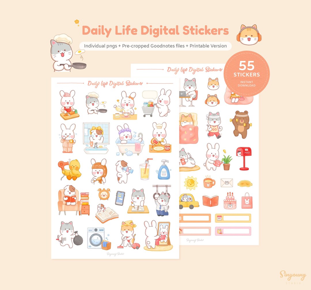 Cute Daily Life Stickers for Digital Planner | Daily Routine Goodnotes ...