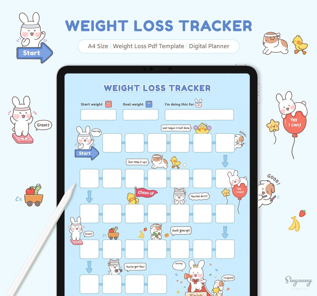 Weight Loss Tracker With Cute Characters Weight Loss Planner - Etsy