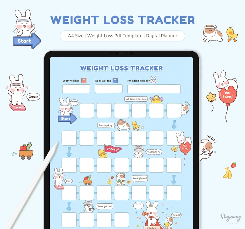 Weight Loss Tracker With Cute Characters Weight Loss Planner - Etsy ...