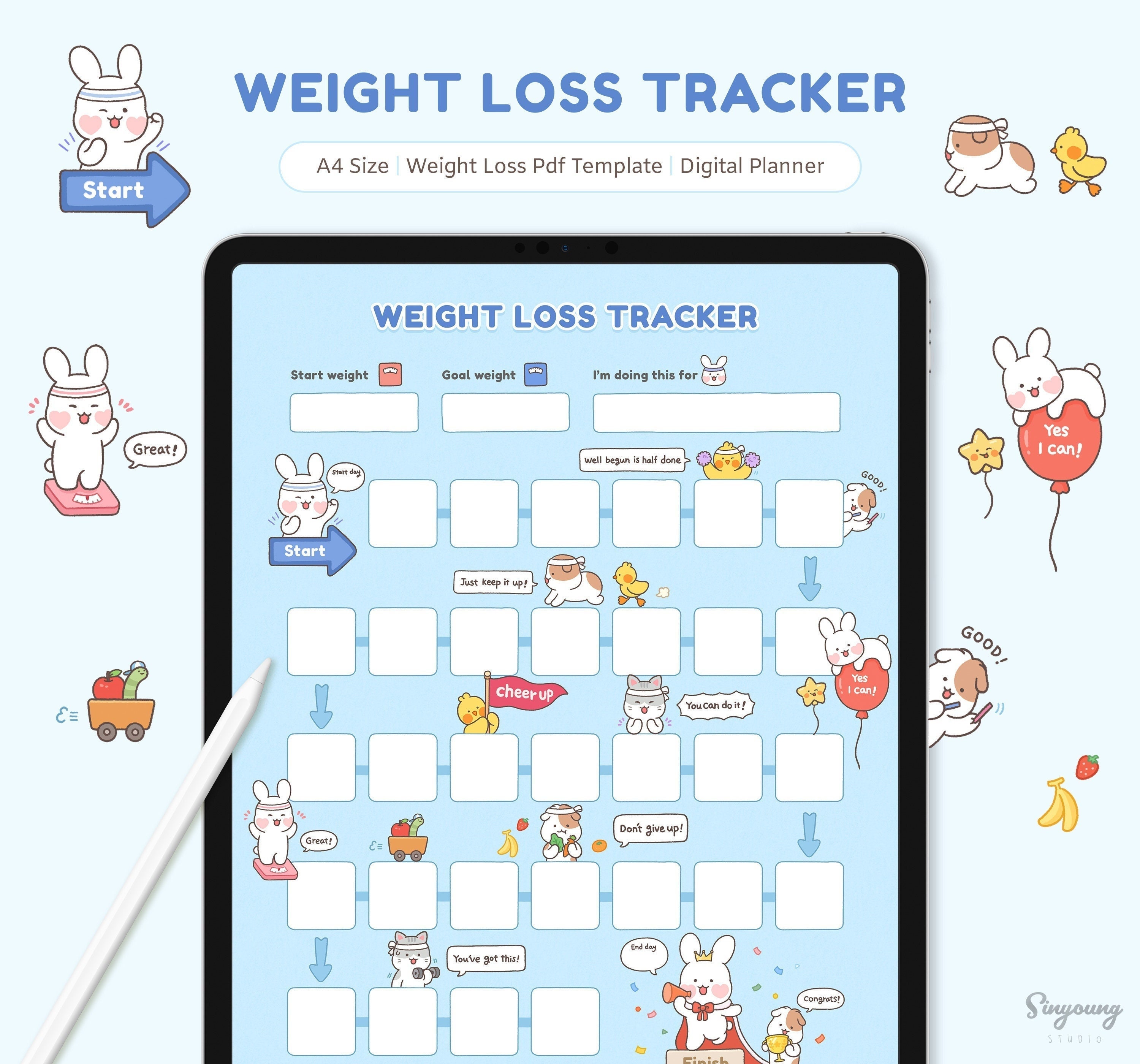 Weight Loss Tracker With Cute Characters Weight Loss Planner - Etsy ...