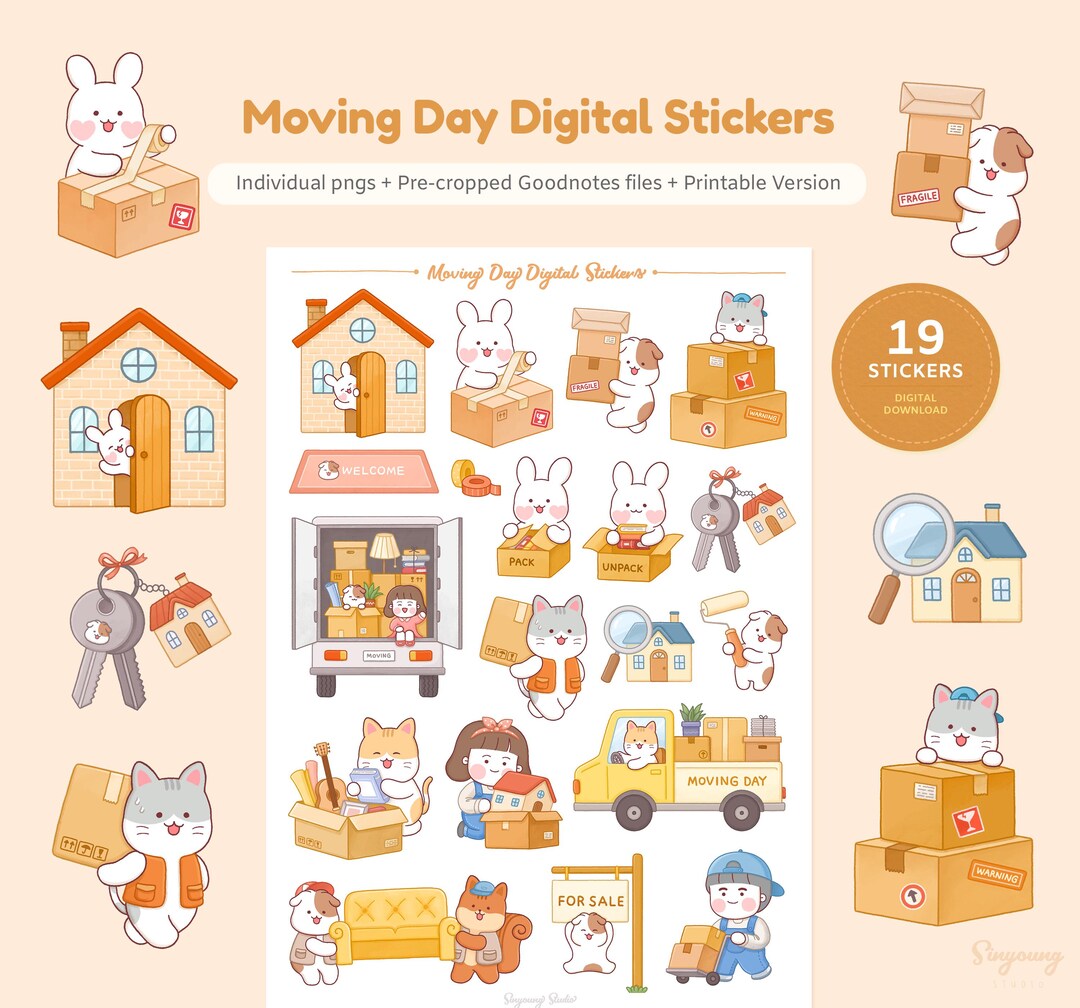 Cute Moving Day Digital Stickers | Moving House Goodnotes Stickers ...