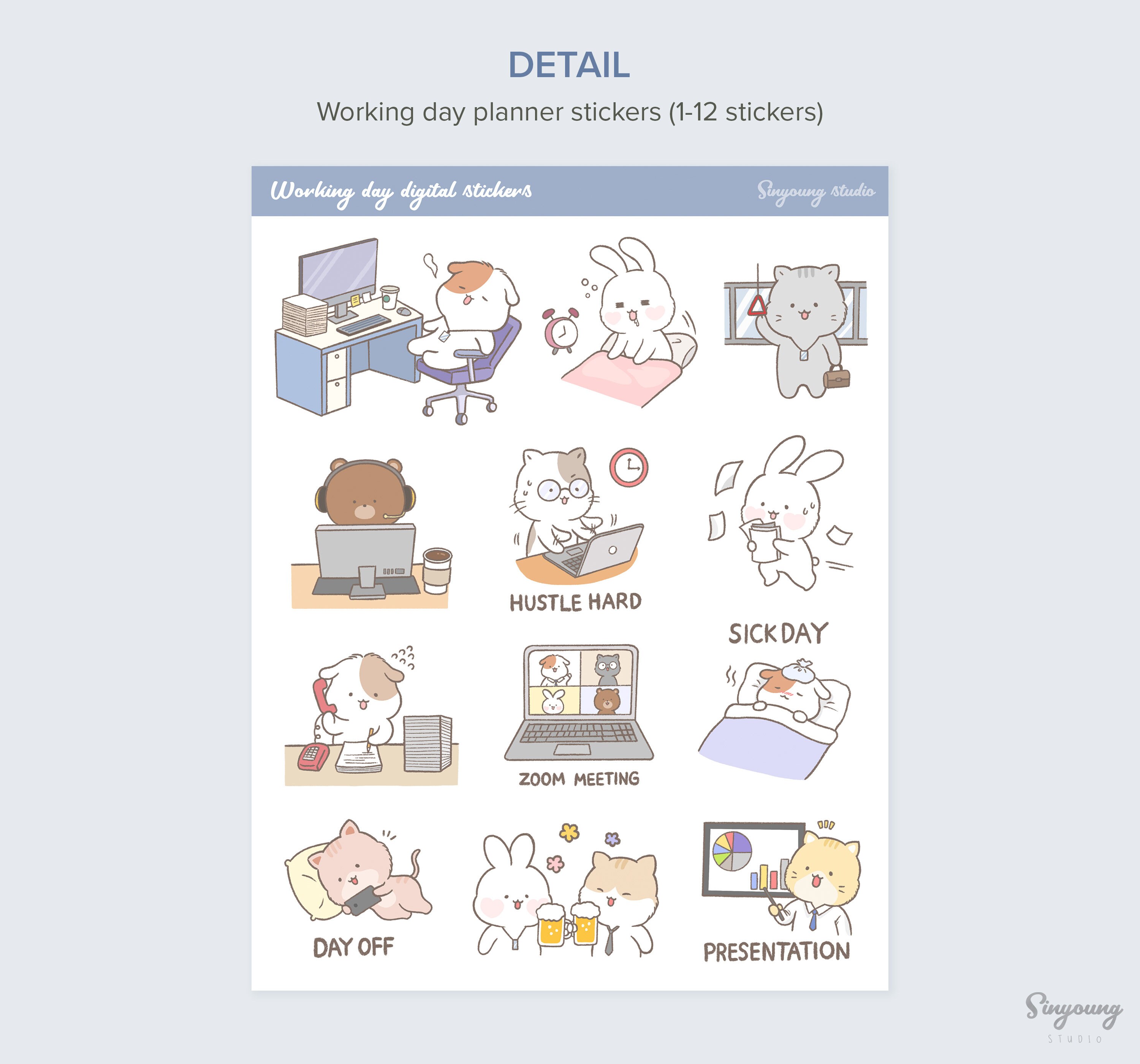 Cute Working Day Digital Planner Stickers Office Work - Etsy