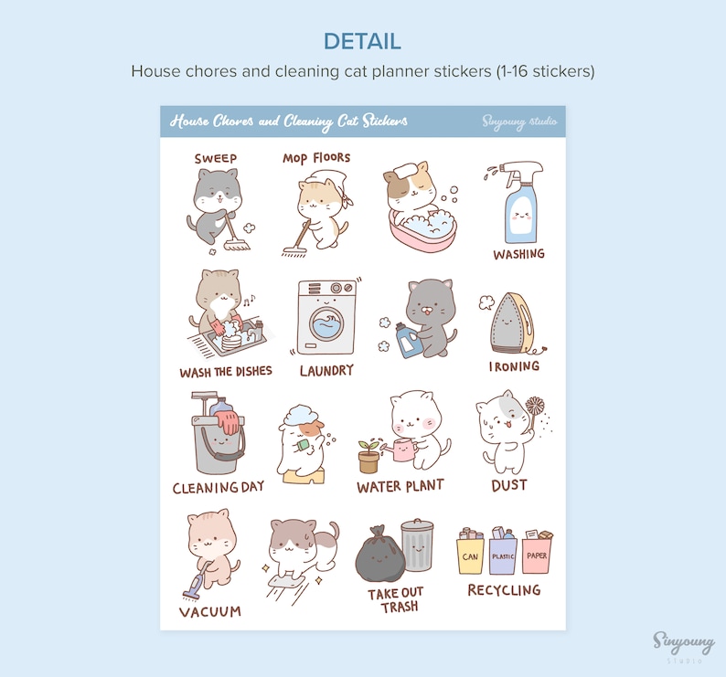 House Chores and Cleaning Cute Cat Digital Planner Stickers | Etsy