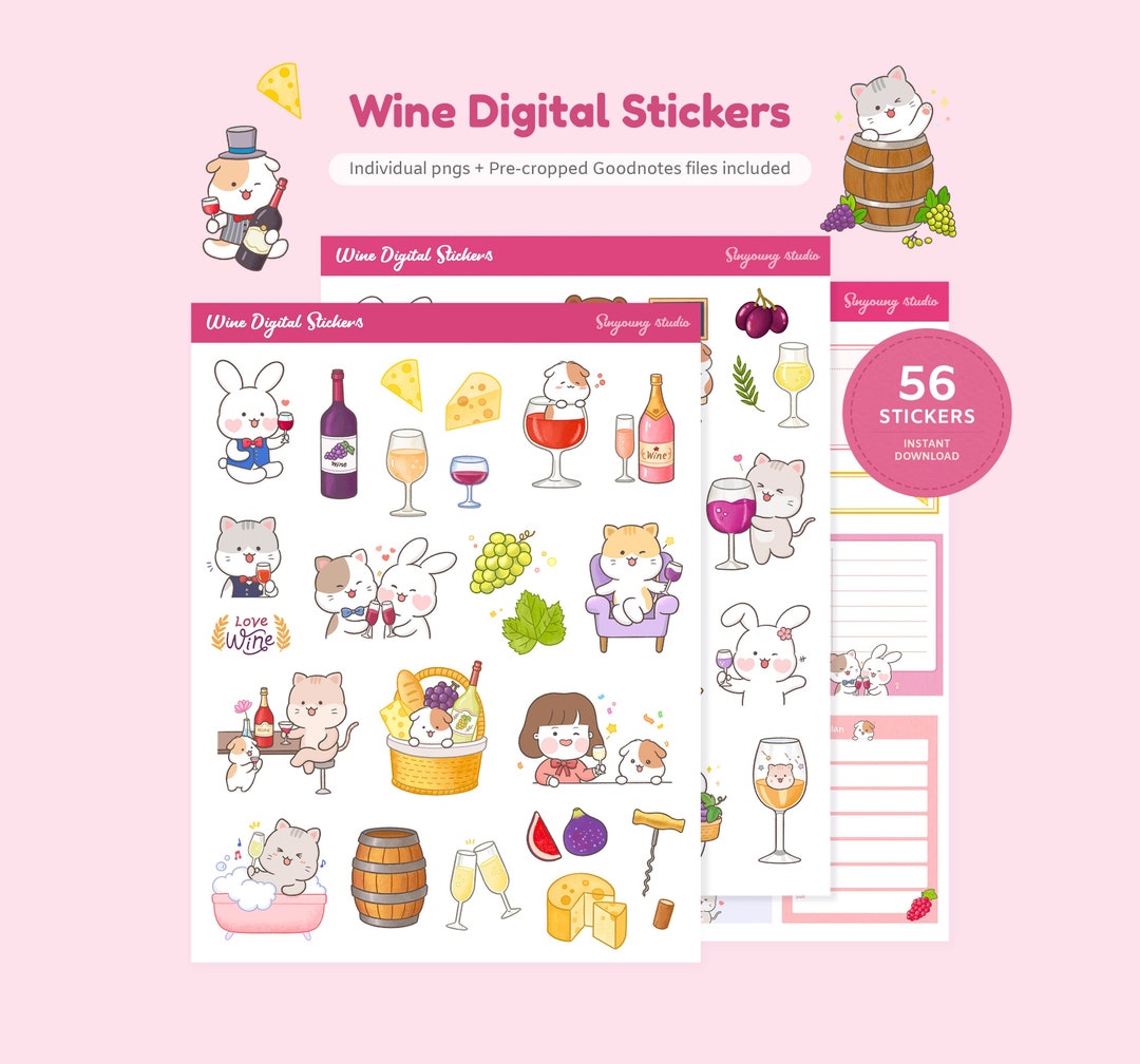 Cute Wine Digital Planner Stickers for Wine Lover, Drinking Wine ...