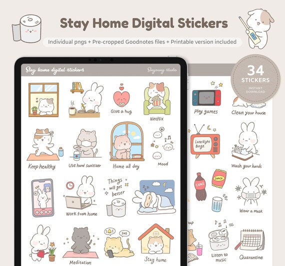 Cute Stay Home Goodnotes Stickers Hand Drawn Quarantine - Etsy