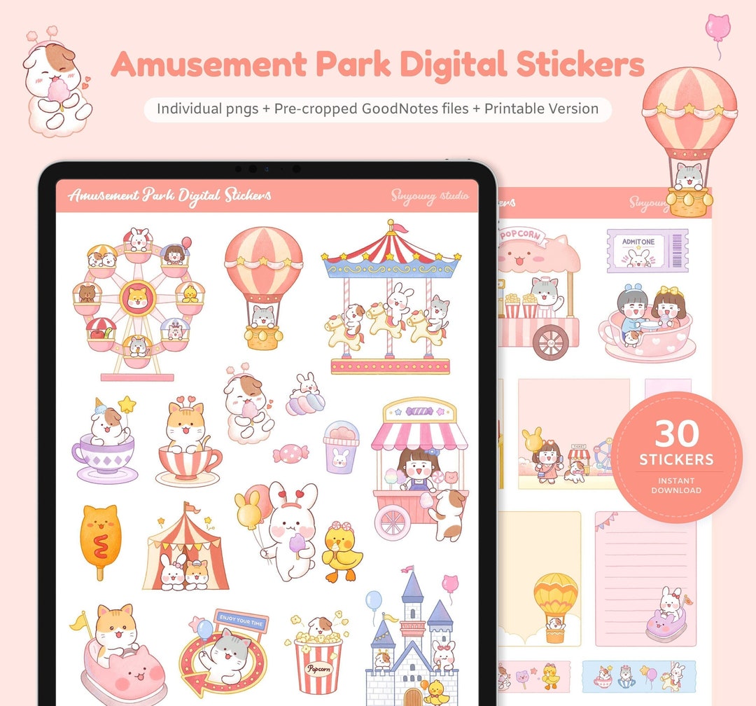 Cute Amusement Park Stickers for Digital Planner Theme Park - Etsy