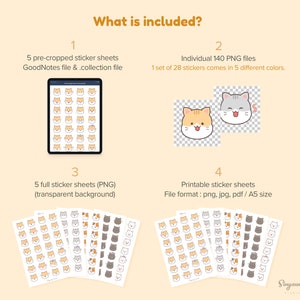 Cute Cat Mood Digital Stickers | Cat Face Emoticon Goodnotes Stickers ...