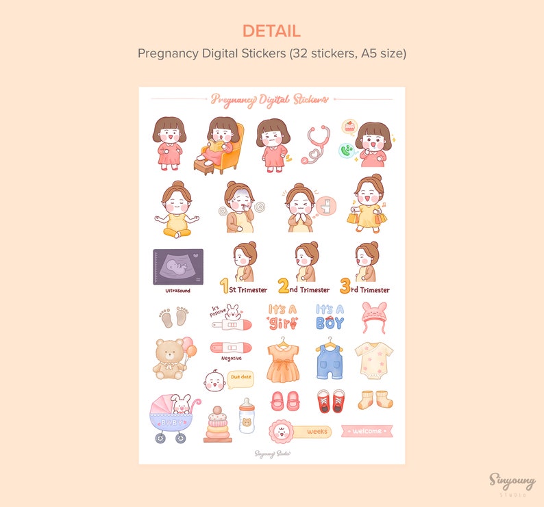 Cute Pregnancy Digital Stickers | Pregnant Woman Character Goodnotes ...