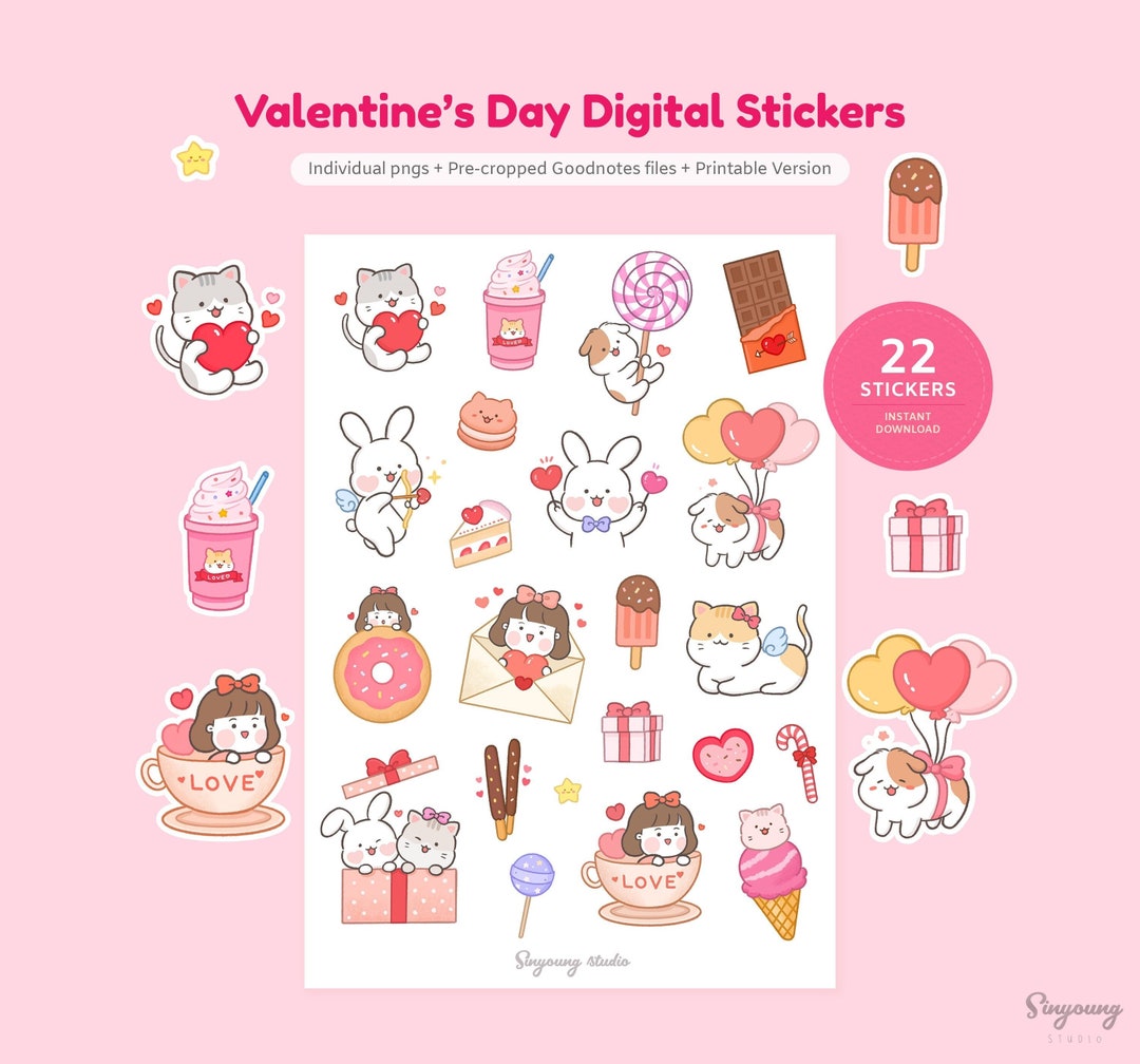 Cute Valentine's Day Digital Planner Stickers February Goodnotes ...