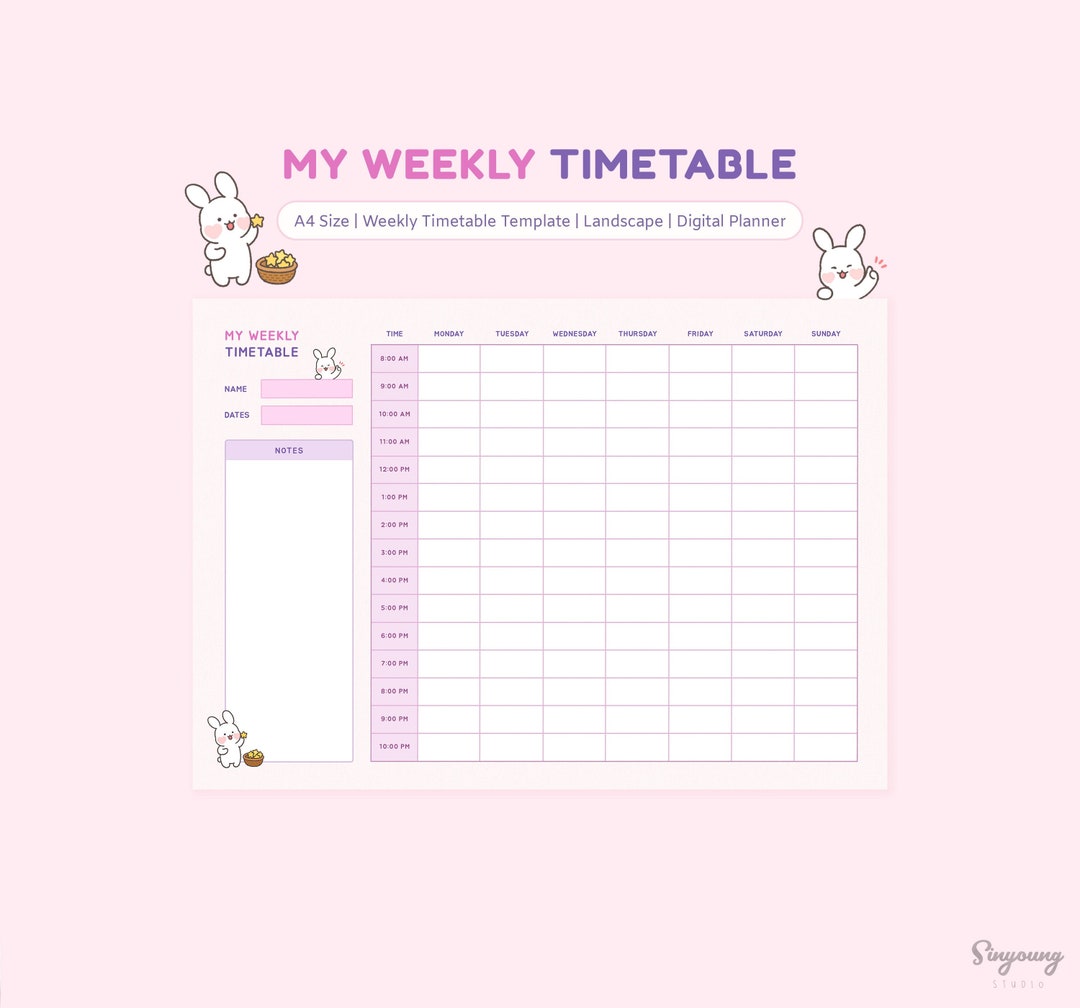 Cute My Weekly Timetable Template Hourly Weekly Scheduler Study ...