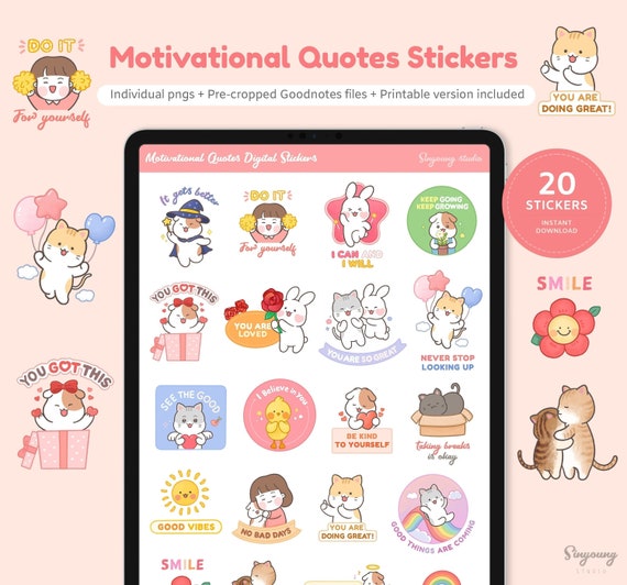 Cute Motivational Quotes Stickers for Digital Planner - Etsy