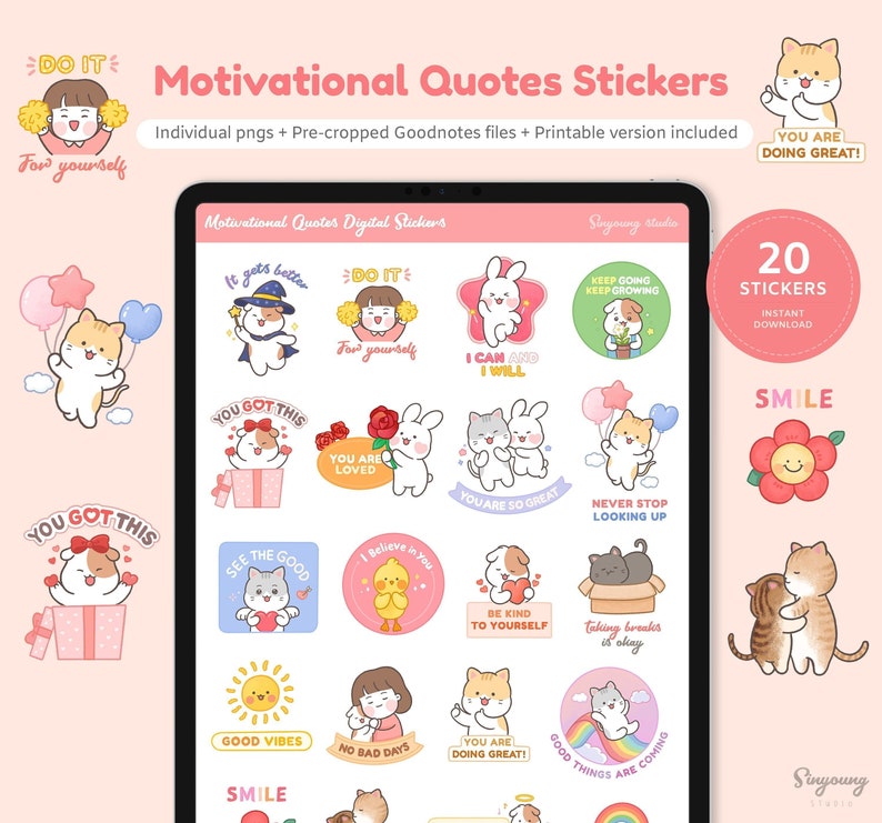 Cute Motivational Quotes Stickers for Digital Planner - Etsy