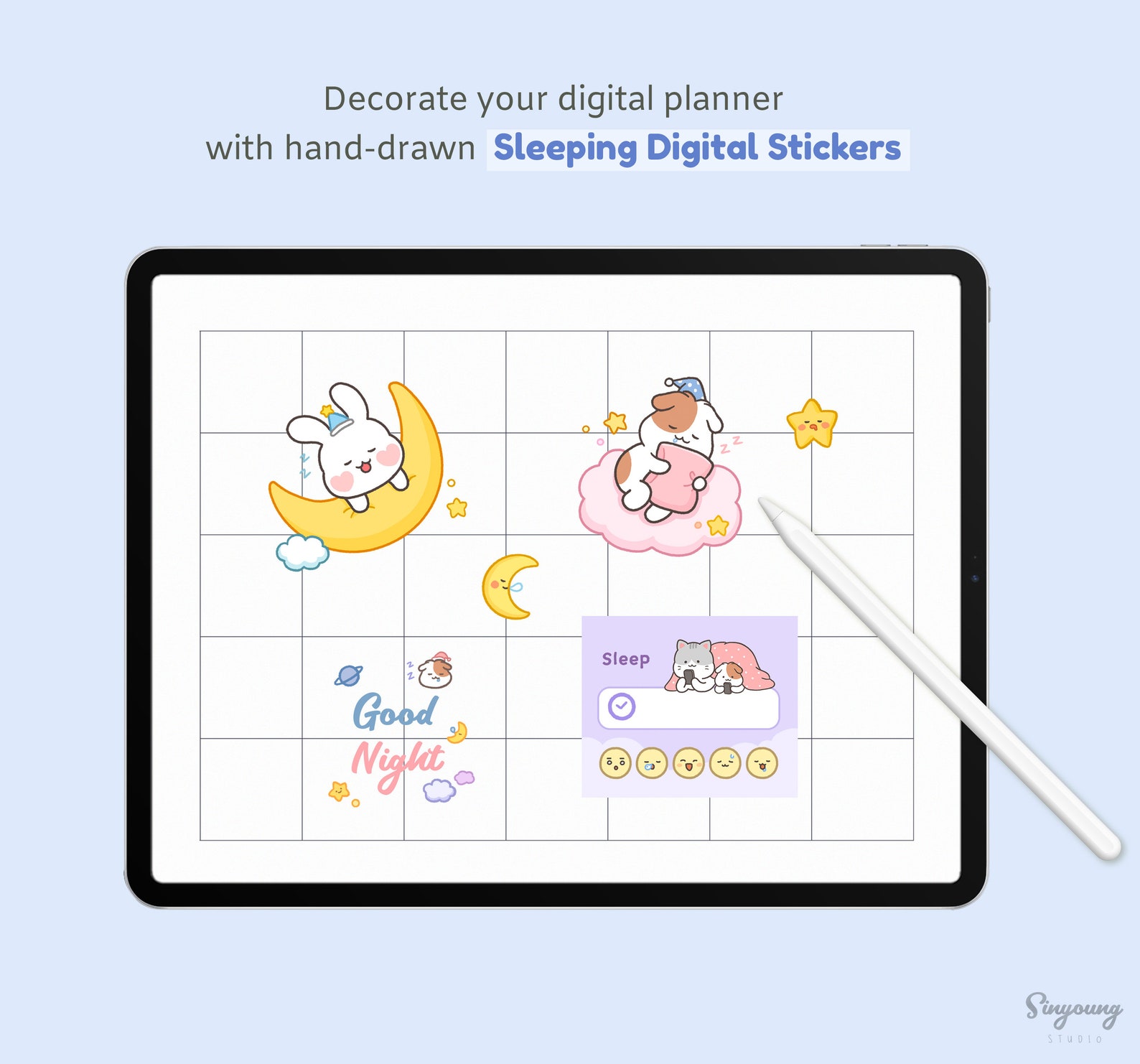 Cute Sleeping Digital Stickers Bedtime Goodnotes Stickers - Etsy