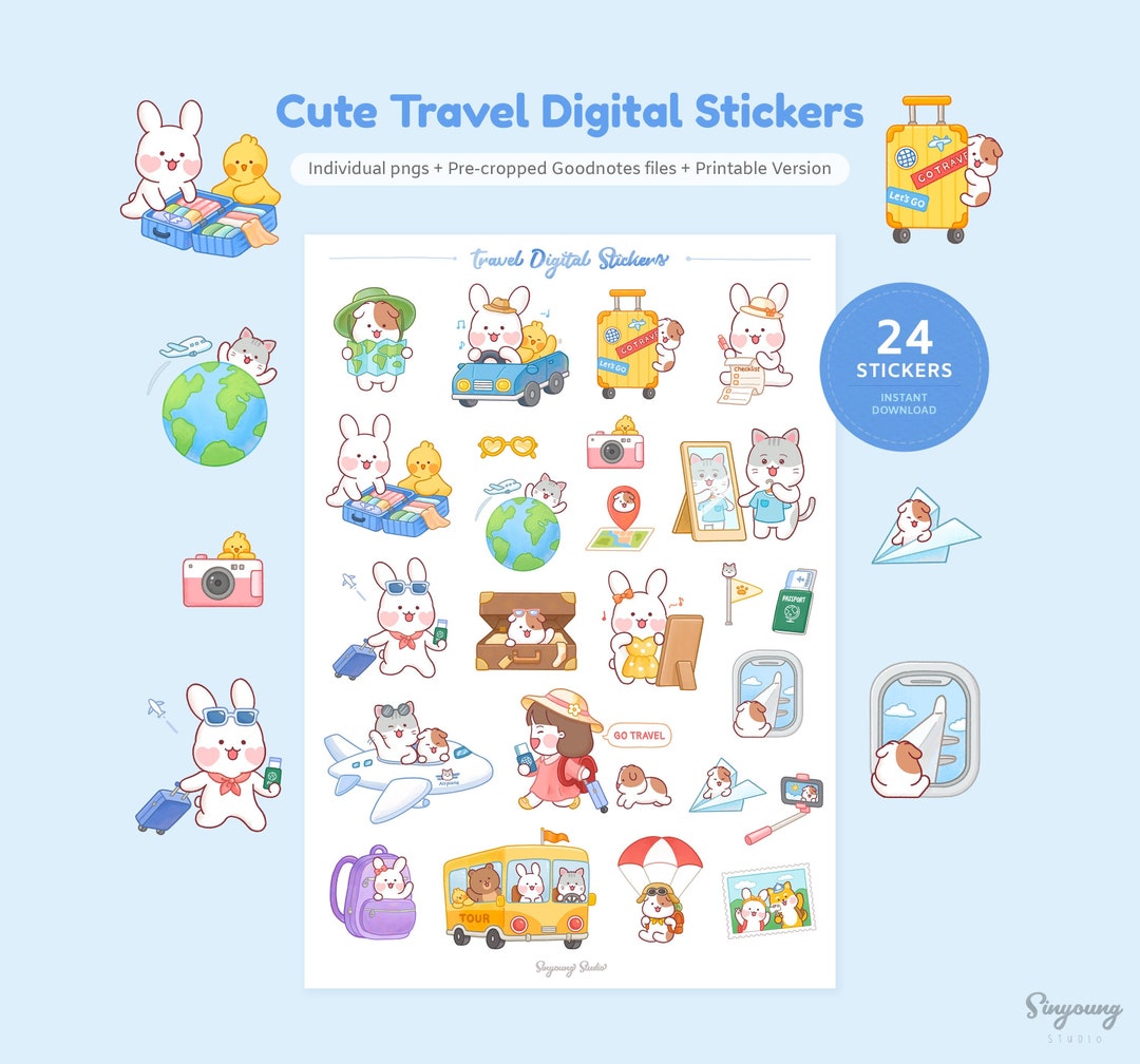 Cute Travel Digital Stickers | Traveling Character Goodnotes Stickers ...
