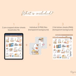 Reading Digital Planner Stickers Bookworm Cat Stickers for | Etsy