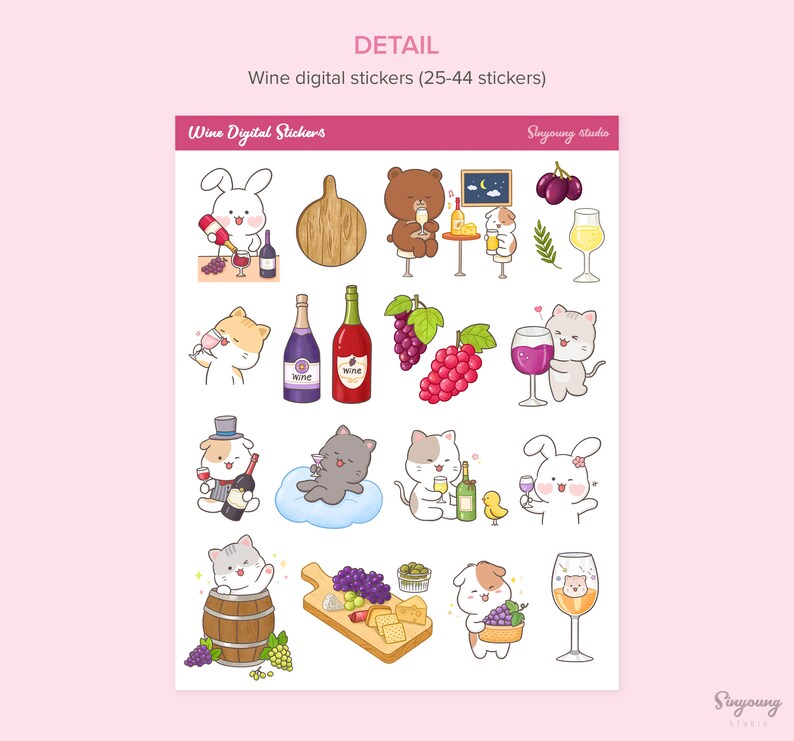 Cute Wine Digital Planner Stickers for Wine Lover, Drinking Wine ...