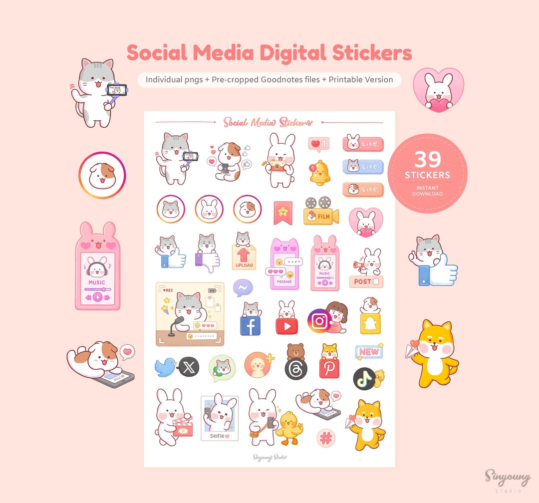 Cute Social Media Stickers for Digital Planner | Social Media ...