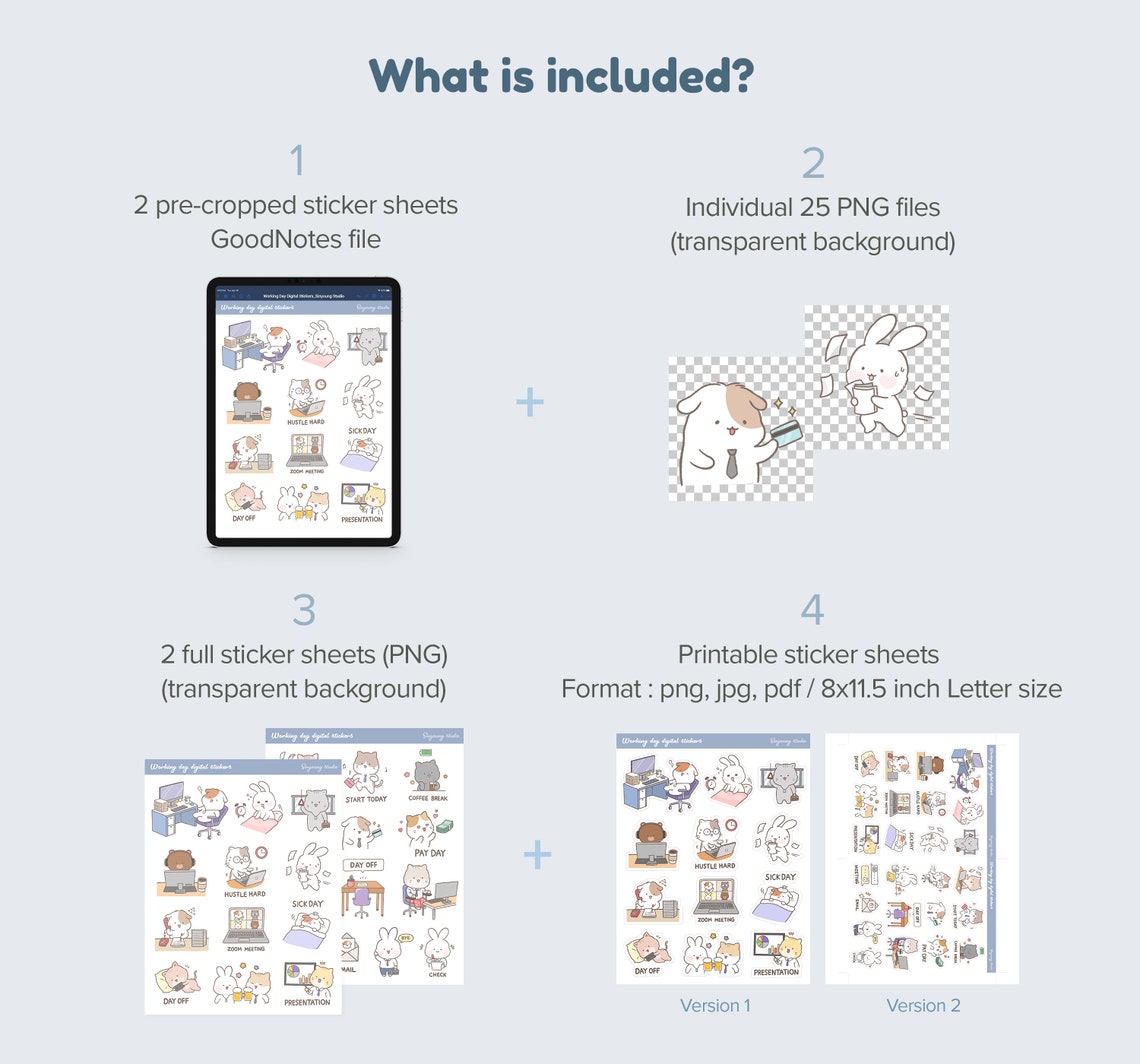 Cute Working Day Digital Planner Stickers Office Work - Etsy