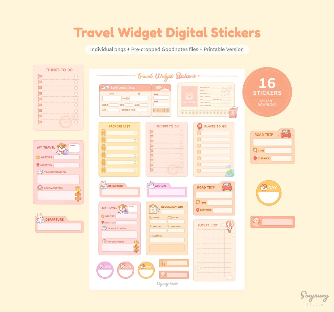 Cute Travel Widget Digital Stickers | Sticky Notes Goodnotes Stickers ...