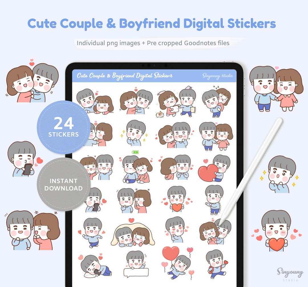 Cute Couple Digital Planner Stickers Boyfriend Character - Etsy
