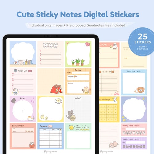 32 Cute Digital Sticky Notes Memo Stickers Goodnotes - Etsy