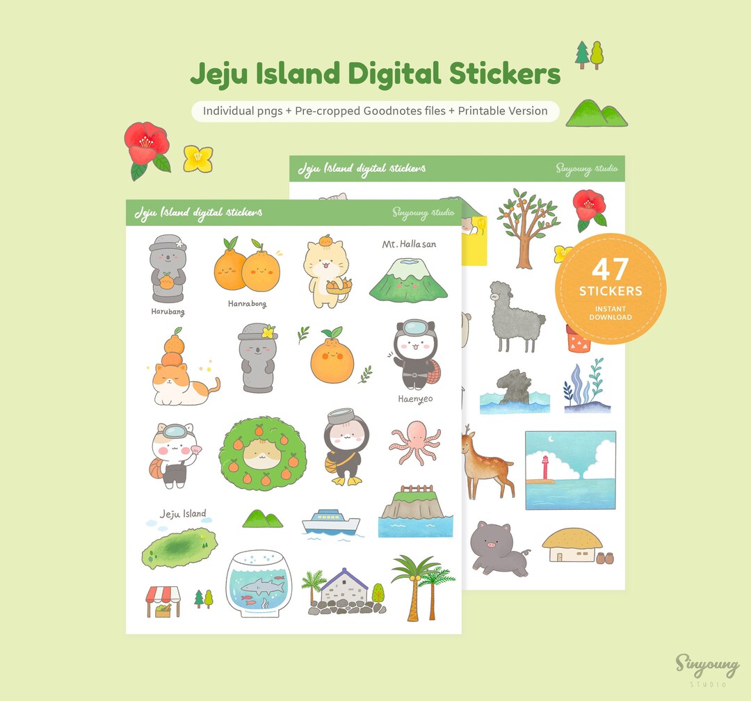 Hand-drawn Jeju Island Stickers for Digital Planner | Cute Animal ...
