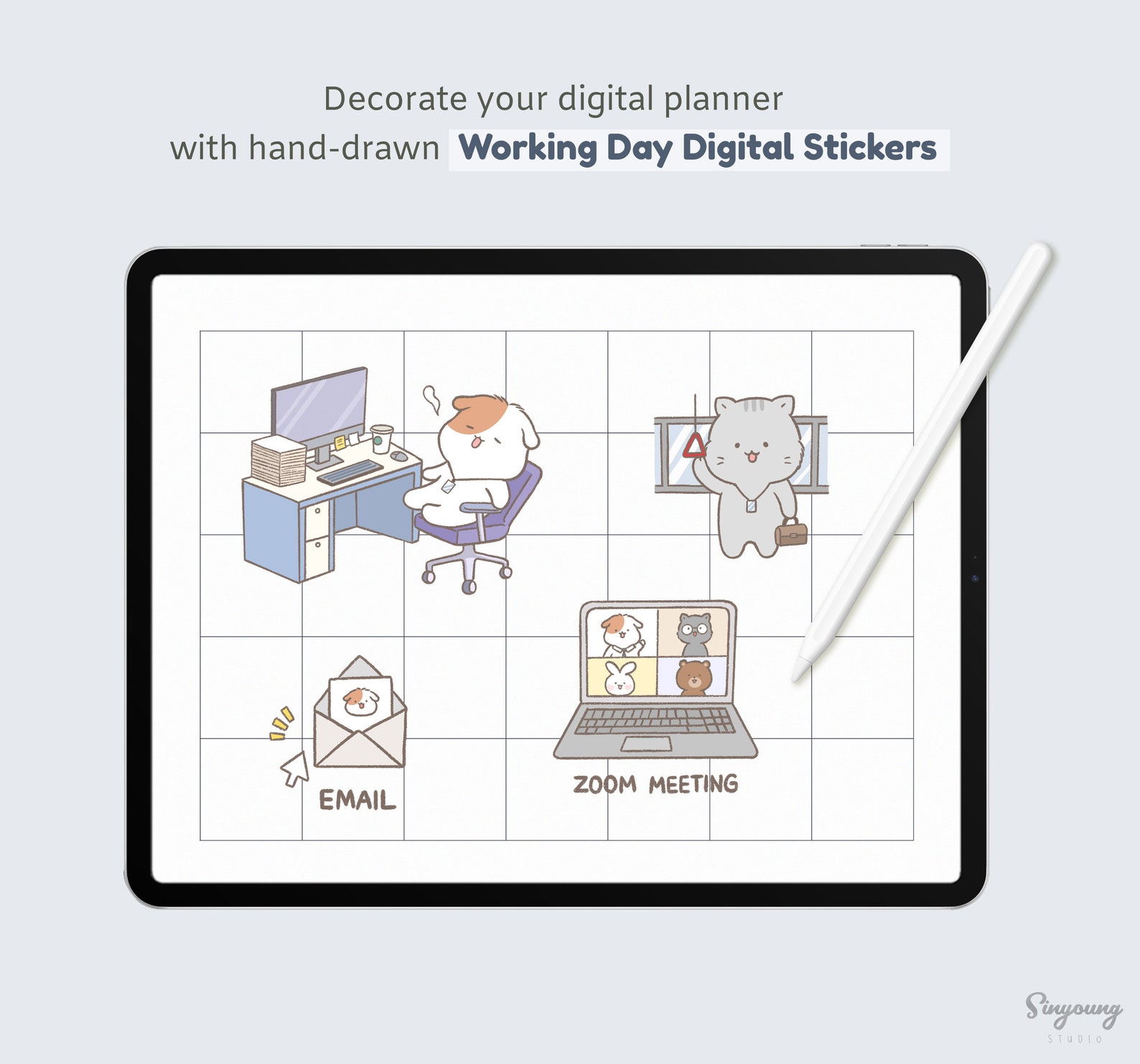 Cute Working Day Digital Planner Stickers, Office Work Goodnotes ...