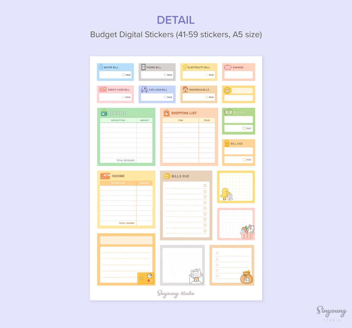 Cute Budget and Finance Digital Stickers | Expense & Income Goodnotes ...