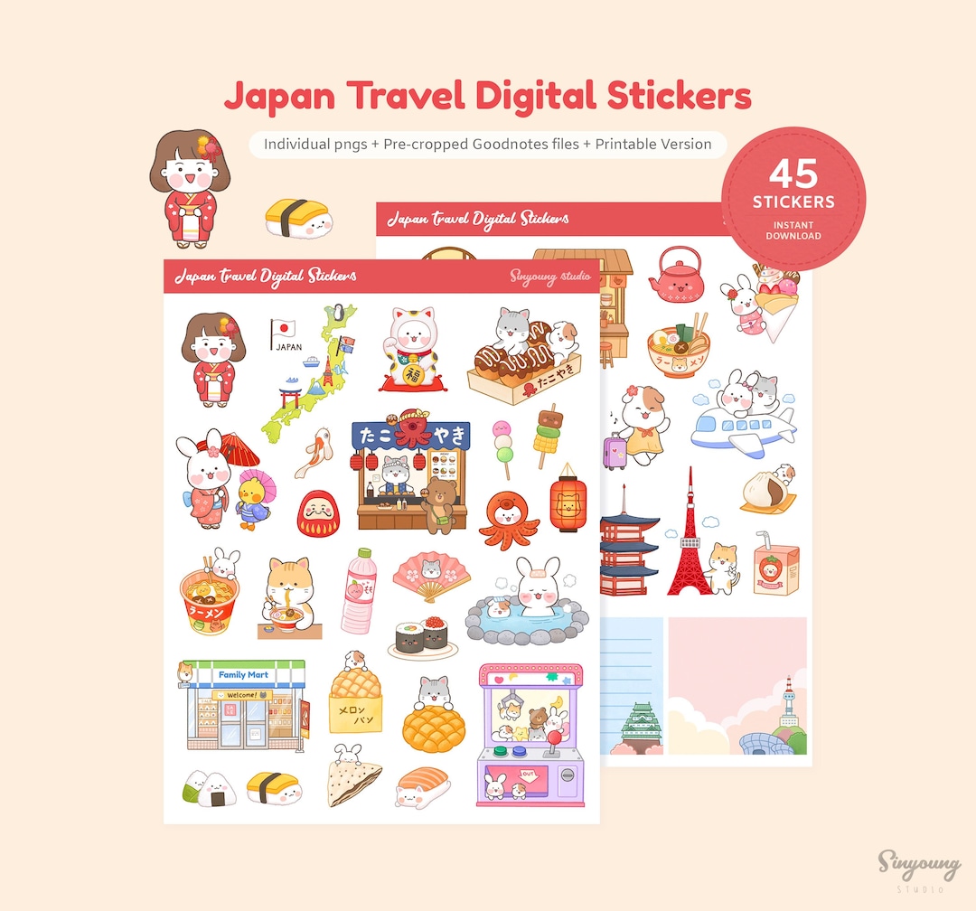 Cute Japan Travel Stickers for Digital Planner | Japan Travel Theme ...