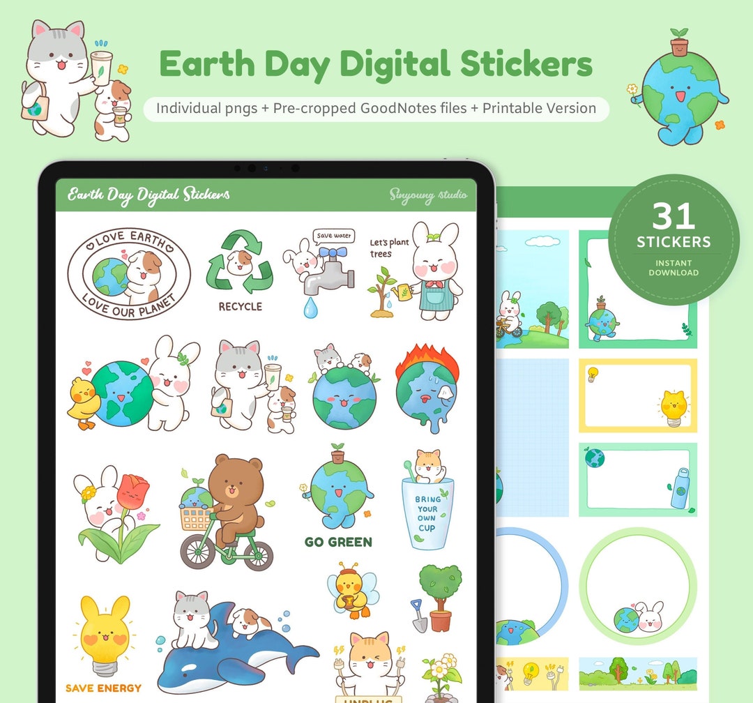 Cute Earth Day Stickers for Digital Planner Eco Friendly - Etsy