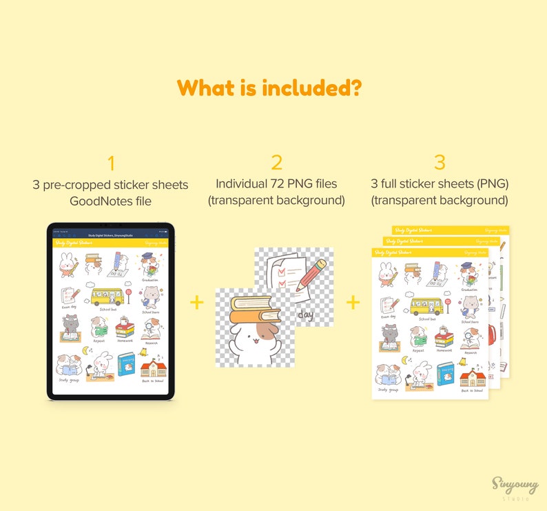 Cute Study Digital Stickers for Goodnotes Planner Hand Drawn | Etsy