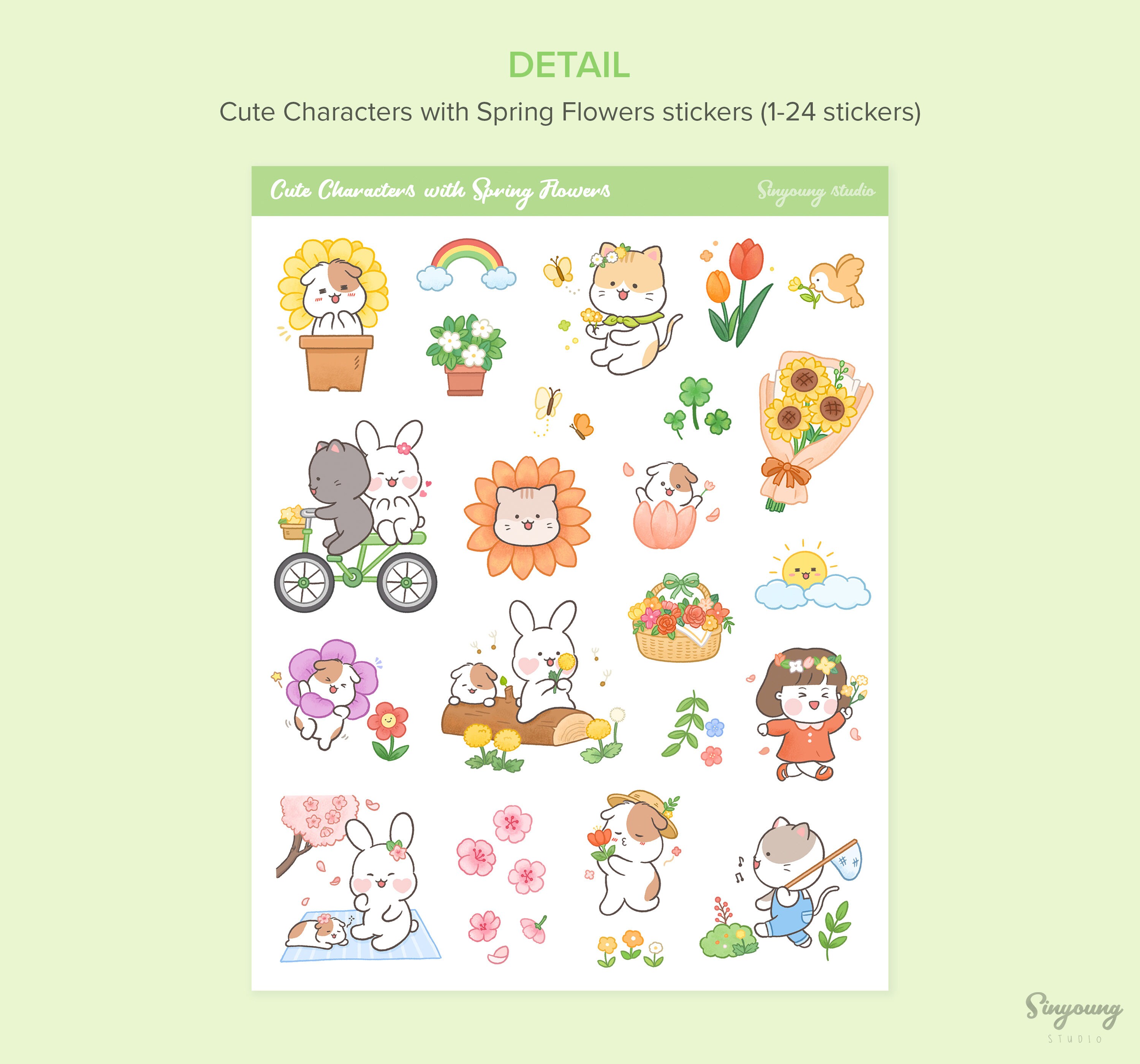 Cute Characters With Spring Flowers Digital Planner Stickers | Seasonal ...