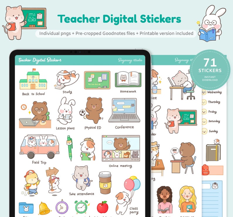 Cute Teacher Digital Planner Stickers Teach Love Inspire - Etsy