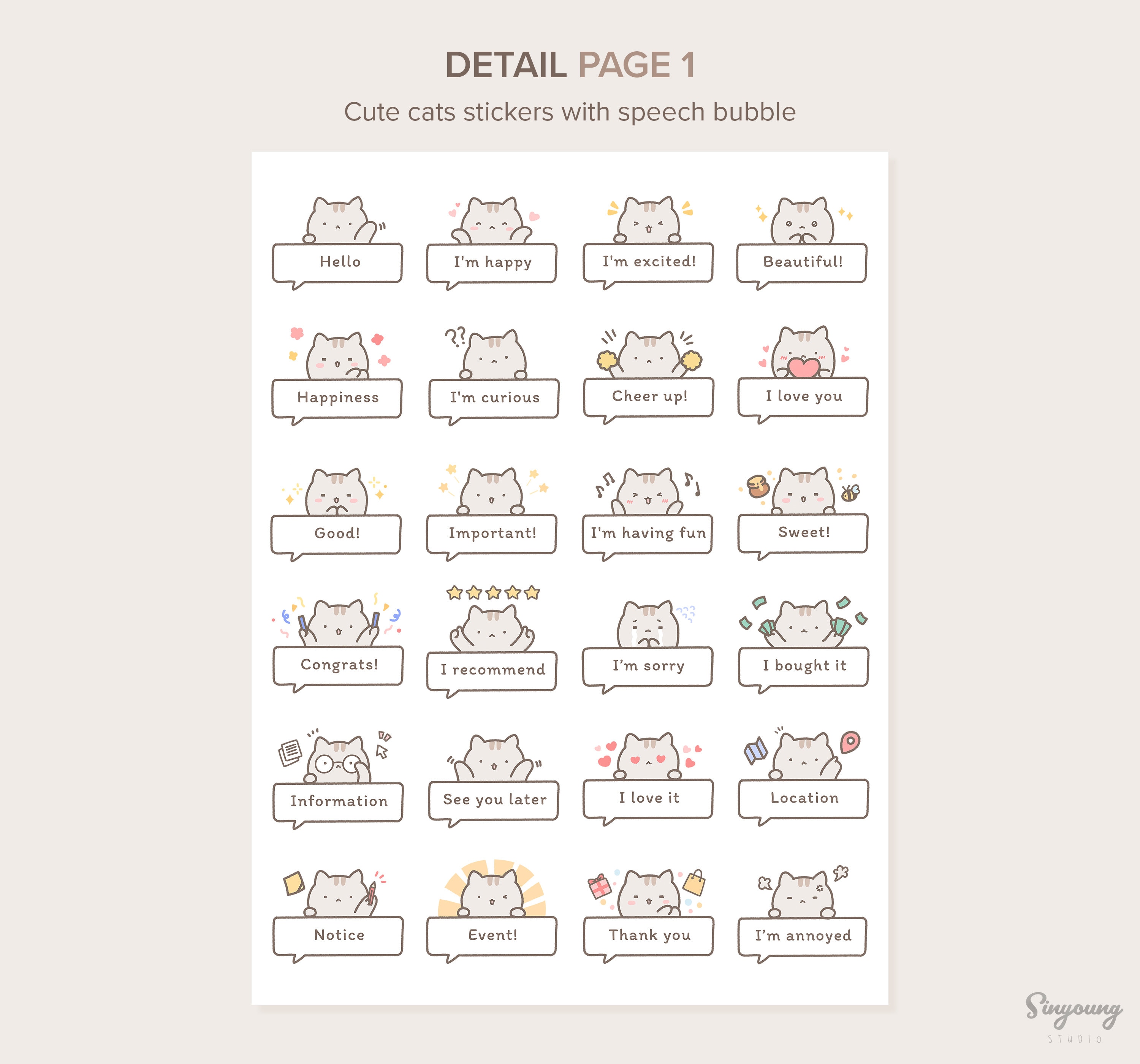 Cute Cats With Speech Bubble Stickers for Digital Planner - Etsy