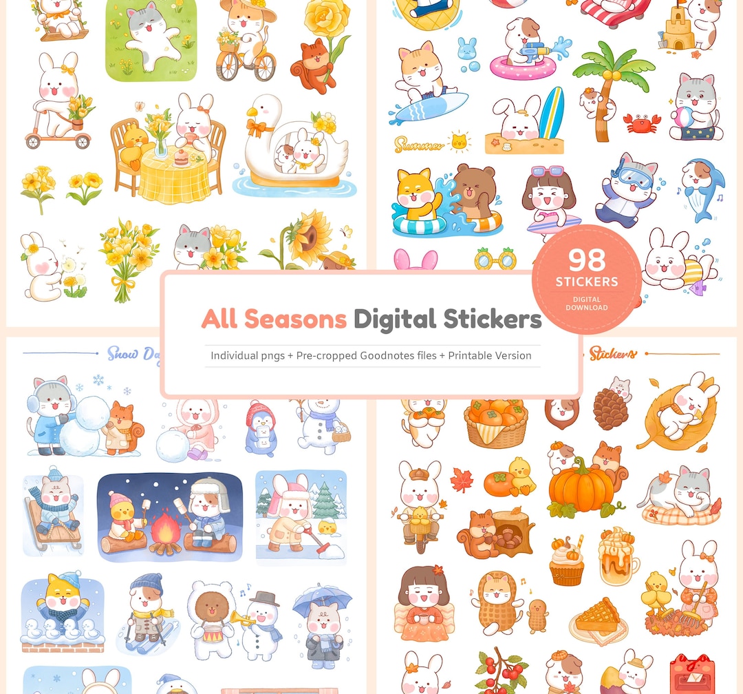All Seasons Digital Sticker Bundle | Cute Seasonal Goodnotes Stickers ...